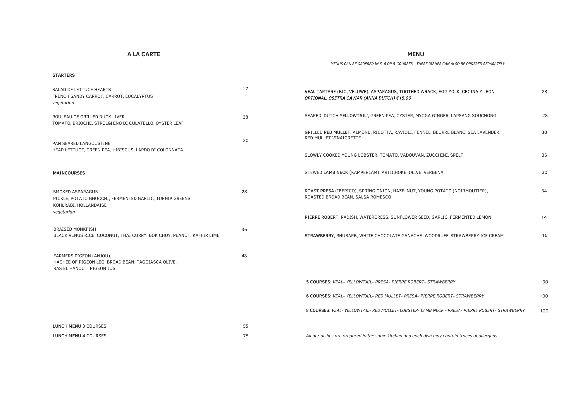 Menu - Restaurant The Millèn